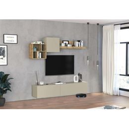 TV-Wand OTTO HOME "Chronos TV-Set, Wohnwand &ndash; Elemente frei platzierbar, Made in Italy", taube, eiche wotan, B:220cm H:190cm T:40cm, Kastenm&ouml;bel-Sets, TV-Wand, Lowboard B 210 cm,H&auml;ngeschrank,H&auml;ngeregal B 50 cm,Wandregal B 120 cm