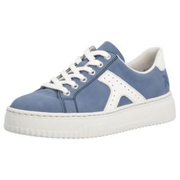 Plateausneaker Rieker, Damen, Gr. 38, jeansblau, sanftes wei&szlig;, Nubuklederimitat, unifarben mit Farbeinsatz, Schuhe Plateausneaker, Schn&uuml;rschuh, Halbschuh, Freizeitsneaker mit modischer Plateausohle