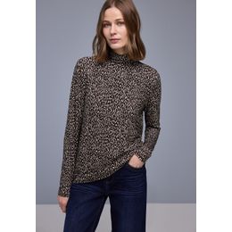 Langarmshirt Street One, Damen, Gr. 46, molten earth, Jersey, Obermaterial: 95% Viskose, 5% Elasthan, tailliert h&uuml;ftbedeckend, Rundhals, Shirts Langarmshirt, mit Leo-Animal-Print