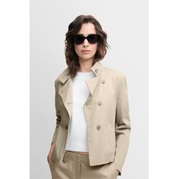Kurzblazer Cinque "CILOKA", Damen, Gr. 44, beige, Web, Obermaterial: 64% Baumwolle, 33% Polyester, 3% Elasthan, unifarben, regular fit taillenbedeckt, hoch geschlossener Ausschnitt, abgesteppte Kante, Blazer Kurzblazer, Stehkragen und doppelreihige Knopfleiste, Regular Fit