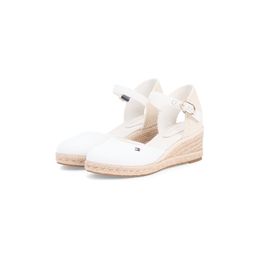 Keilsandalette Tommy Hilfiger "MID WEDGE ESPAD CLOSED TOE", Damen, Gr. 40, ecru, Leder, Textil, Schuhe Keilsandalette, Plateau, Sommerschuh mit verstellbarer Schnalle, schmale Form