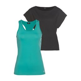 H.I.S. Trainingsshirt H.I.S "2-tlg. Shirt & Top", Damen, Gr. 40, bunt (schwarz, t&uuml;rkis), Obermaterial: 60% Baumwolle, 40% Polyester. Top: 95% Polyester, 5% Elasthan, bequem h&uuml;ftlang, Rundhals, Shirts Trainingsshirt, Kurzarm, bequeme Passform, sportlich, atmungsaktives Material, Topseller