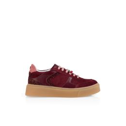 Plateausneaker Marc Cain "Sports Mon Cherry", Damen, Gr. 38, bordeaux, Leder, Veloursleder, Schuhe Plateausneaker, Freizeitschuh, Halbschuh, Schn&uuml;rschuh mit Glitzerdetails