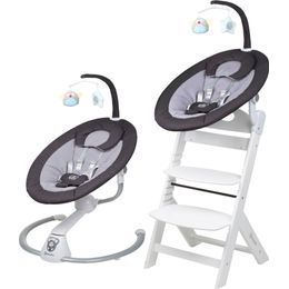 Hochstuhl BABYGO "Family Homey Set, wei&szlig;/dunkelgrau", Kinder, grau (wei&szlig;, dunkelgrau), St&uuml;hle Hochstuhl, mit elektrischer Babywippe inkl. Spielbogen