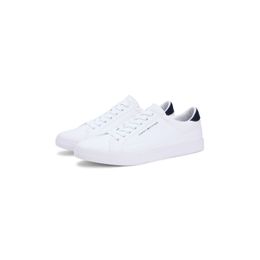 Sneaker Tommy Hilfiger "VULC CORE LONG LACE", Herren, Gr. 46, wei&szlig;, Baumwolle, unifarben mit Farbeinsatz, Schuhe Sneaker, Freizeitschuh, Halbschuh, Schn&uuml;rschuh mit Kontrastbesatz an der Ferse