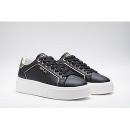 Plateausneaker Replay, Damen, Gr. 36, schwarz, goldfarben, Leder, Synthetik, metallic, unifarben mit Farbeinsatz, Schuhe Plateausneaker, Freizeitschuh, Schn&uuml;rschuh, Halbschuh mit Label