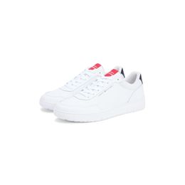 Sneaker Tommy Hilfiger "BASKET CORE LITE LTH", Herren, Gr. 45, wei&szlig;, Leder, Lederimitat, unifarben mit Farbeinsatz, Schuhe Sneaker, Freizeitschuh, Halbschuh, Schn&uuml;rschuh mit Logo an der Schuhzuge