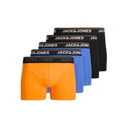Jack & Jones Trunk JACK & JONES "JACTHEODORE SOLID TRUNKS 5 PACK", Herren, Gr. XL, 5 Stk., beaucoup blau pack:beaucoup blau, orange peel, schwarz, schwarz, Jersey, Obermaterial: 95% Baumwolle, 5% Elasthan, unifarben, bequem, Unterhosen Trunk, Topseller