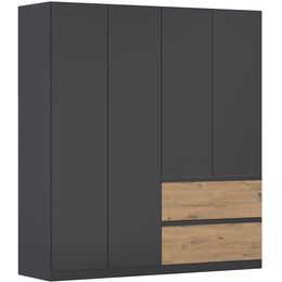Dreht&uuml;renschrank Rauch "Kleiderschrank Schrank Garderobe W&auml;scheschrank Schlafzimmer JOEL", graumetallic, eiche artisan, B:181cm H:197cm T:54cm, Holzwerkstoff, Schr&auml;nke, Dreht&uuml;renschrank, mit zwei Schubladen, mit Push-to-Open Funktion MADE IN GERMANY