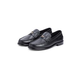 Loafer Tommy Hilfiger "HILFIGER PENNY CRUST LTH LOAFER", Herren, Gr. 45, schwarz, Leder, unifarben, Schuhe Loafer, Slipper, Businessschuh mit Zierriegel und Penny