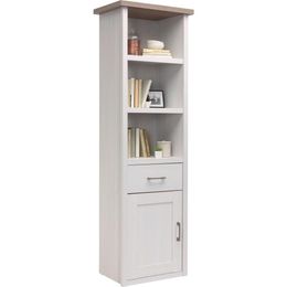 CARRYHOME Standregal, Wei&szlig;, Tr&uuml;ffeleiche, Metall, 3 F&auml;cher, 1 Schublade(n) Schubladen, 60x201x43 cm, Beim&ouml;bel erh&auml;ltlich, Wohnzimmer, Regale, B&uuml;cherregale