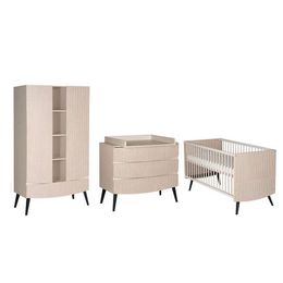 Schardt Babyzimmer, Schwarz, Beige, Holz, Holzwerkstoff, Buche, vollmassiv, 2 F&auml;cher, 3 Schublade(n) Schubladen, DIN EN 12221, zum Juniorbett umbaubar, Aufbauanleitung im Karton, Lattenrost inklusive, Schlupfsprossen, Babym&ouml;bel, Babyzimmer-Sets