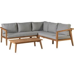 Woood Sitzgruppe &raquo;LUCCA LOUNGESET GARTEN TEAK INKL. KISSEN&laquo; 3 tlg. tlg. Holzwerkstoff