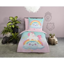 Good Morning Kinderbettw&auml;sche &raquo;Sweety&laquo; 2 Stk. Baumwolle, 135x200, Wendeoptik, Kind, Einhorn, Regenbogen, Rosa, Multi bunt Renforc&eacute;, Obermaterial: 100%