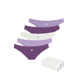 Lascana Damen Lascana Brasilslip &raquo;Valentines Day Geschenk Box&laquo; 5er-Pack, mit s&uuml;&szlig;en Herzchen-Prints in Geschenkbox f&uuml;r den Valentinstag lila 32/34