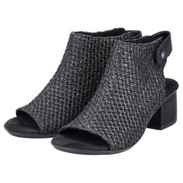 Rieker Damen Sandalette , Sommerschuh, Sandalette, Blockabsatz, in modischer Flecht-Optik schwarz 36