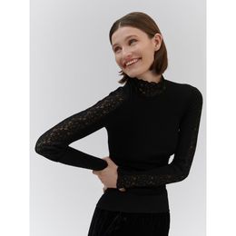 rosemunde Damen rosemunde Spitzenshirt &raquo;Beatha lace longsleeve&laquo; mit Vintage-Spitze, langen &Auml;rmeln und kleinem Stehkragen schwarz XL