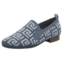 Rieker Damen Slipper Halbschuh, Schlupfschuh, Blockabsatz, Loafer mit Glitzersteinchen blau 38