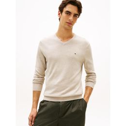 Tommy Hilfiger Herren Strickpullover &raquo;ESSENTIAL COTTON V NECK mit V-Ausschnitt und Stickerei&laquo; unifarben, casual, regular fit, Baumwolle, V-Ausschnitt 