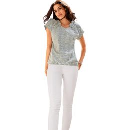 CR&Eacute;ATION L Damen Kurzarmshirt mit kleinen Raffungen khaki-ecru-bedruckt Gr&ouml;&szlig;e 44