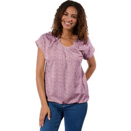 CR&Eacute;ATION L Damen Kurzarmshirt mit kleinen Raffungen kirsche-ecru-bedruckt Gr&ouml;&szlig;e 54