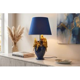 Riess Ambiente Handgefertigte Tischlampe PARROT 55cm blau gold Papagei-Skulptur Stoffschirm Riess-Ambiente Glamour Modern