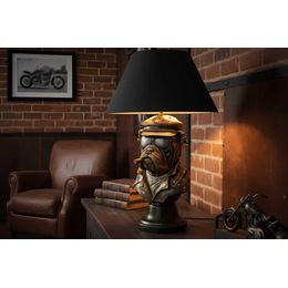Riess Ambiente Handgefertigte Tischlampe BULLDOG 55cm bronze schwarz Stoffschirm Hunde-Skulptur Riess-Ambiente Modern Shabby