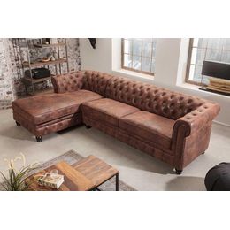 Riess Ambiente Design Ecksofa CHESTERFIELD 270cm antik braun Microfaser Federkern Ottomane links Vintage Riess-Ambiente L-Form Wohnzimmer