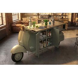 Riess Ambiente Extravaganter Barschrank SCOOTER 250cm salbei Retro-Konsole Motorroller mit Mangoholz Upcycling Riess-Ambiente