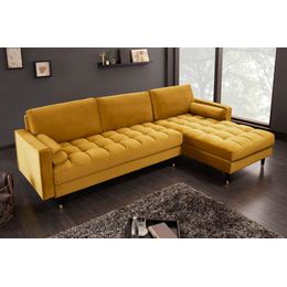 Riess Ambiente Elegantes Ecksofa COZY VELVET 260cm senfgelb Samt Federkern 3-Sitzer Riess-Ambiente L-Form Wohnzimmer Barock Glamour