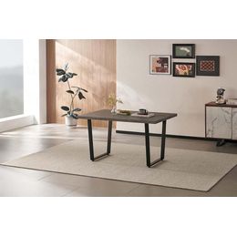 Riess Ambiente Moderner Esstisch LOFT 120cm grau Beton-Design schwarze Metallbeine Kufengestell Riess-Ambiente Esszimmertisch K&uuml;chentisch rechteckig 4 Personen