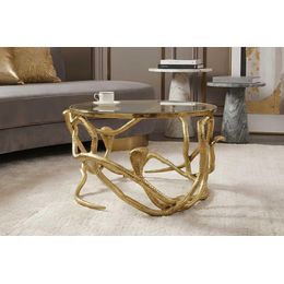 Riess Ambiente Extravaganter Couchtisch SNAKE 70cm gold rund Metall Schlangen-Skulptur Glasplatte Riess-Ambiente Sofatisch Wohnzimmertisch Glamour Orientalisch
