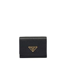 Prada Portemonnaie - Textured Leather Compact Wallet - Gr. unisize - in Schwarz - f&uuml;r Damen