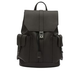 Salvatore Ferragamo Rucks&auml;cke - Double Pocket Leather Backpack With Flap Top - Gr. unisize - in Schwarz - f&uuml;r Damen