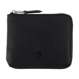 AMI Paris Portemonnaies - Zip-Around Wallet In Smooth Calfskin Leather - Gr. unisize - in Schwarz - f&uuml;r Damen