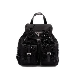 Prada Rucks&auml;cke - Enamel Triangle-Logo Backpack - Gr. unisize - in Schwarz - f&uuml;r Damen