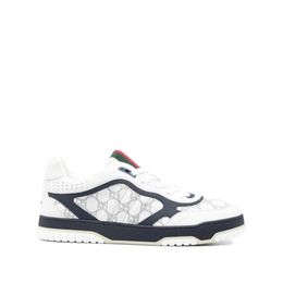 Gucci Low-Top Sneaker - White Calfskin Flat Shoes With Navy Overlays - Gr. 11 - in Wei&szlig; - f&uuml;r Damen