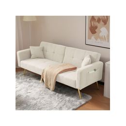 ABRIHOME 2 Sitzer Sofa in Wei&szlig; mit Bettfunktion goldenen Beinen und Seitentaschen | Gr.: onesize