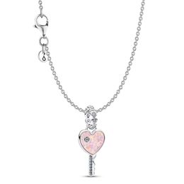 Pandora Damen-Halskette Silber Schmuckset Opalisierender Herz-Schl&uuml;ssel | Gr.: onesize