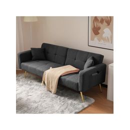 ABRIHOME 2 Sitzer Sofa in Grau mit Bettfunktion goldenen Beinen und Seitentaschen | Gr.: onesize
