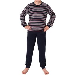 Normann Frottee Schlafanzug Pyjama langarm B&uuml;ndchen Streifen - 77010 in marine | Gr.: 140
