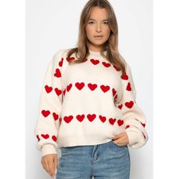 SASSYCLASSY Oversize Pullover mit roten Herzen in Offwhite | Gr.: S