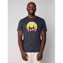 wat? Apparel T-Shirt Sunset Cat in India Ink Grey | Gr.: 46