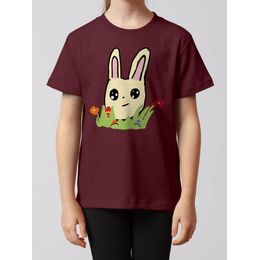wat? Apparel T-Shirt Osterhase mit Blumen in Weinrot | Gr.: 134-146