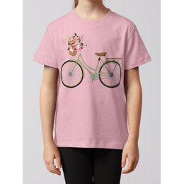 wat? Apparel T-Shirt Fahrrad mit Blumen in Rosa | Gr.: 152-164