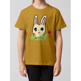wat? Apparel T-Shirt Osterhase mit Blumen in Ocker | Gr.: 110/116