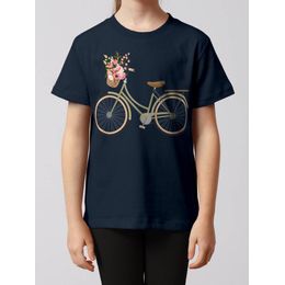 wat? Apparel T-Shirt Fahrrad mit Blumen in Dunkelblau | Gr.: 134-146