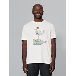 wat? Apparel T-Shirt M&ouml;we mit Hut in Off White | Gr.: 54