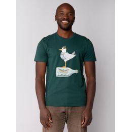 wat? Apparel T-Shirt M&ouml;we mit Hut in Dunkelgr&uuml;n | Gr.: 46