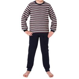 Normann Frottee Schlafanzug Pyjama langarm B&uuml;ndchen Streifen - 77014 in grau | Gr.: 128